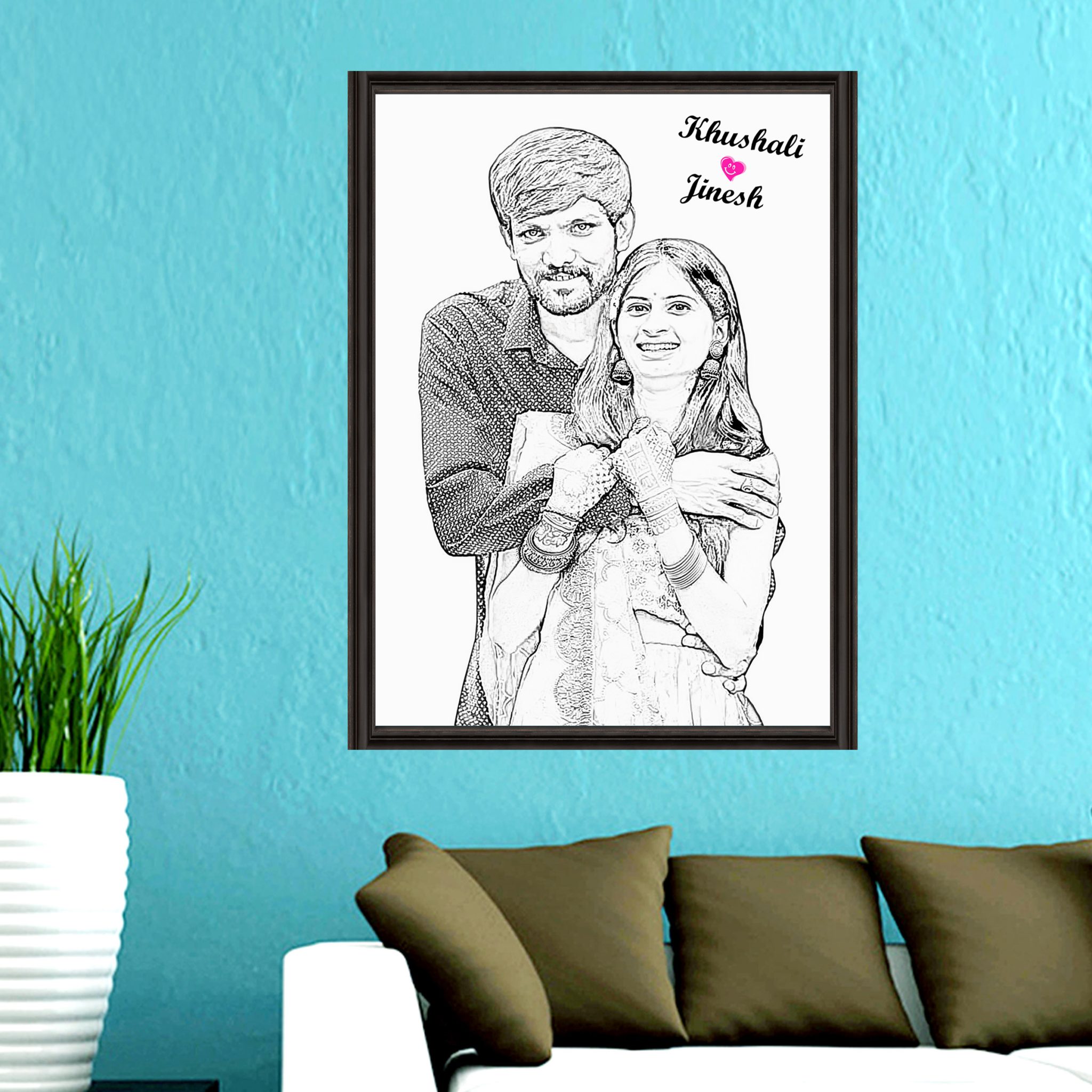 01 -Smily Face Couple Photo Sketch – Sky Gift