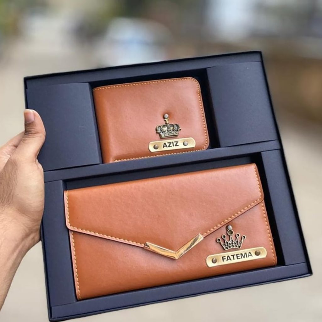 Customized Light Brown Couple Wallet Combo – Sky Gift