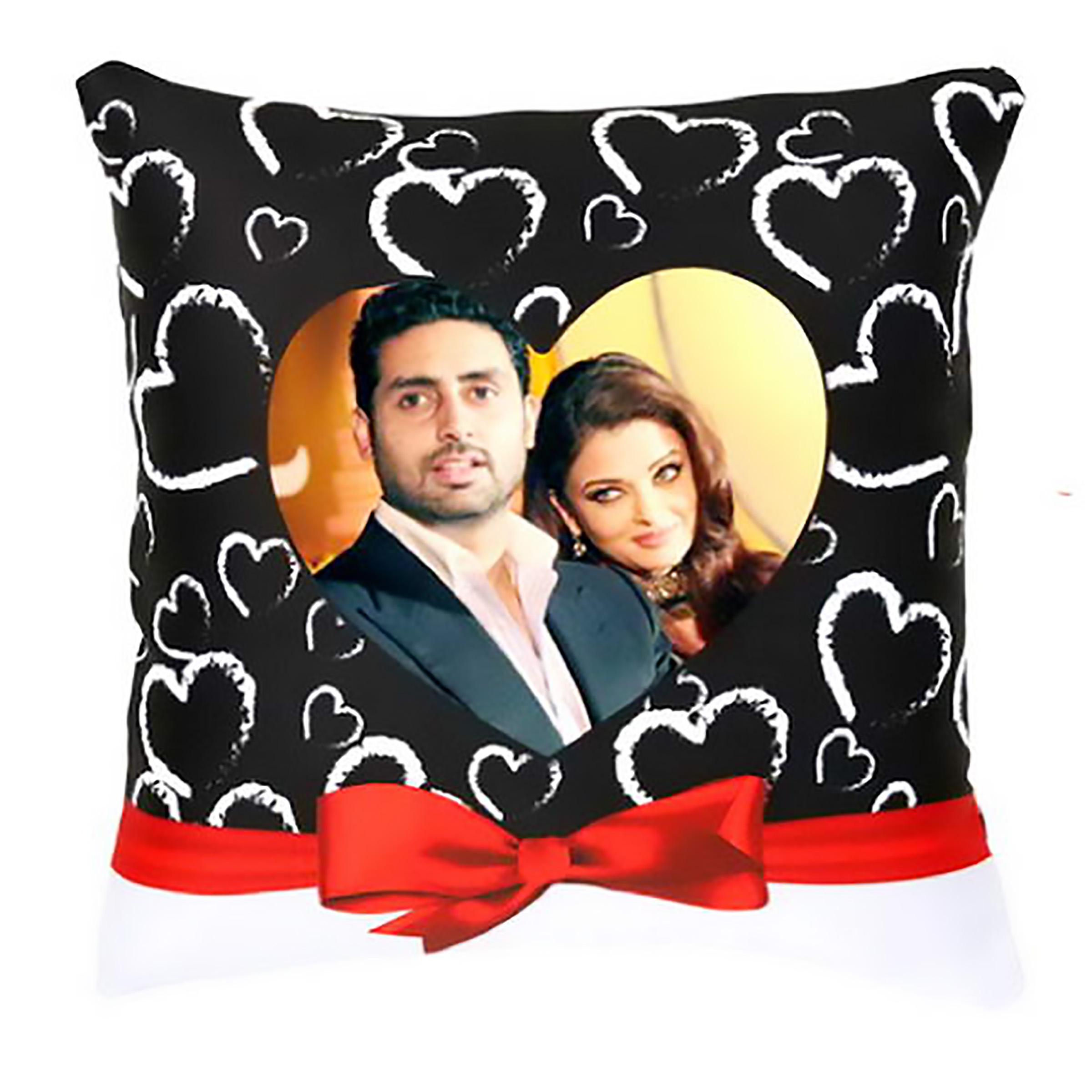 Black Heart Red Ribin Cushion – Sky Gift