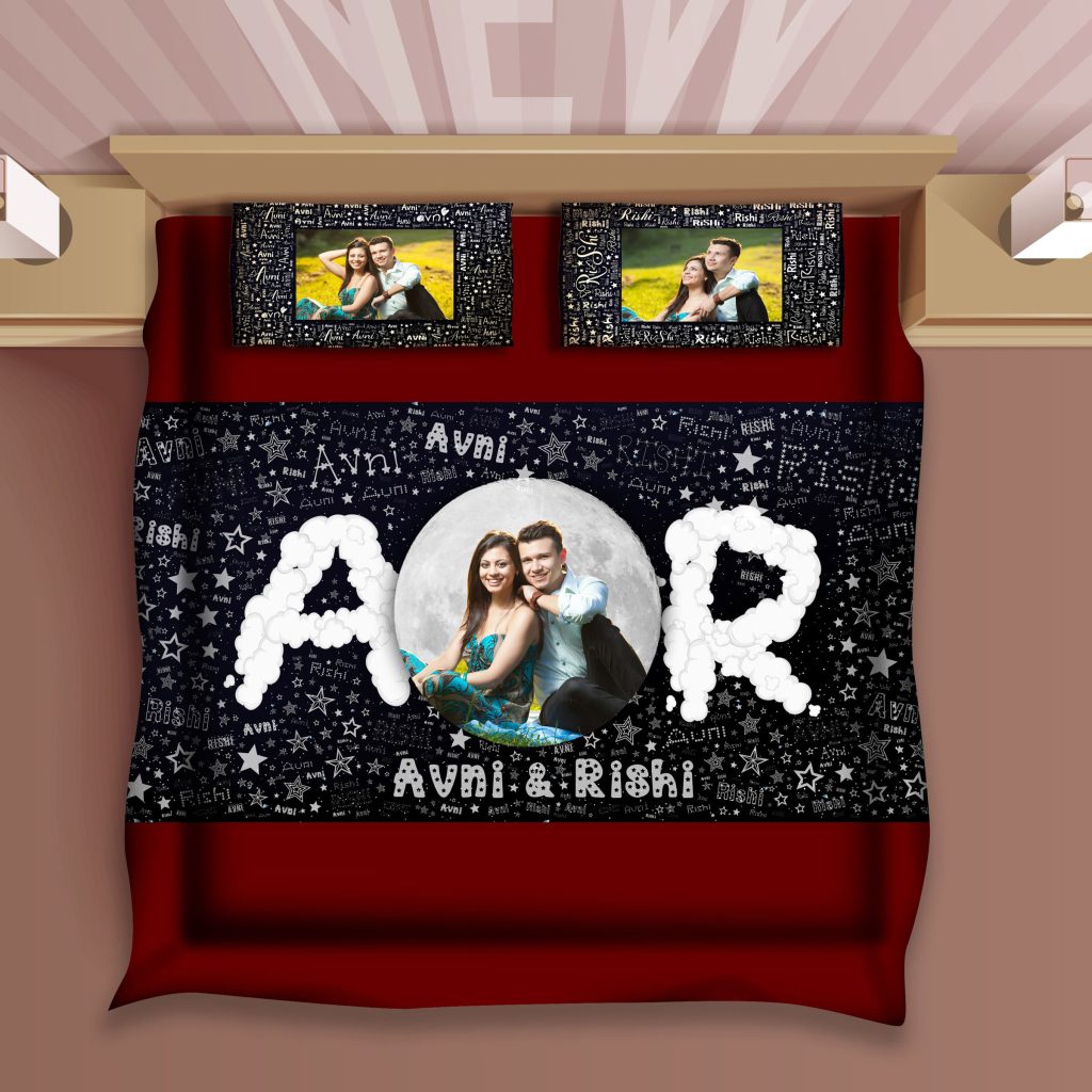 Moon With Alphabet Name Mosic Bed Sheet – Sky Gift